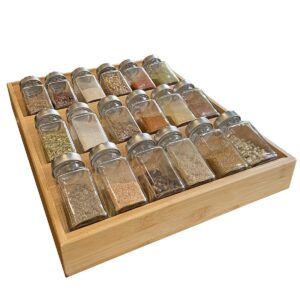 simhoo bamboo spice rack in-drawer kitchen cabinet spice 18 bottle holder tray for storage/organizer 3-tier insert