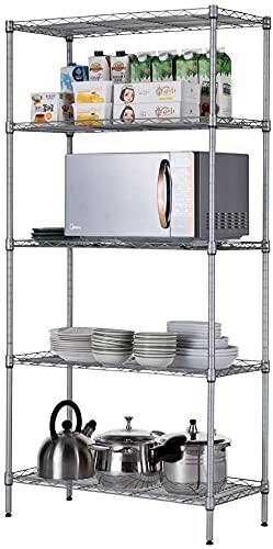 5 Tier Wire Shelving Rack Storage Metal Shelf Wire Shelving Unit 72" Hx36 Wx14 D 1250 LBS Capacity Sturdy Steel Heavy Duty 5 Tier Layer Rack for Restaurant Garage Pantry Kitchen Garage Rack Chrome