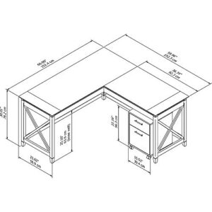 Bush Furniture Key West 60W L Shaped Desk with Mobile File Cabinet in Washed Gray