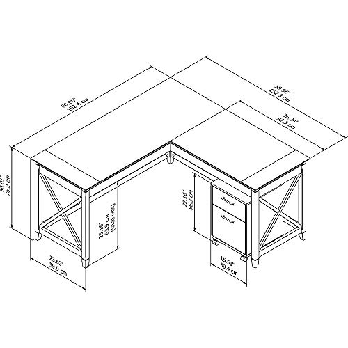 Bush Furniture Key West 60W L Shaped Desk with Mobile File Cabinet in Washed Gray