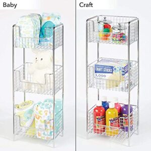 mDesign Steel Freestanding Storage Organizer Tower Rack Basket Shelf, Metal 3-Tier Furniture Unit for Kitchen Pantry - Holds Fruit, Potatoes, Snacks, Drinks, Appliances - Concerto Collection - Chrome