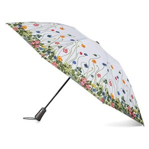 totes inbrella reverse closing folding umbrella – inverted closure compact umbrella – portable, windproof rain-resistant travel umbrella with recycled canopy, automatic open and close, flower garden