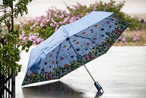 totes InBrella Reverse Closing Folding Umbrella – Inverted Closure Compact Umbrella – Portable, Windproof Rain-resistant Travel Umbrella with Recycled Canopy, Automatic Open and Close, Flower Garden