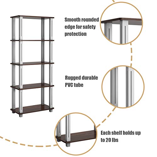 Tangkula 57" Storage Shelves, Space-Saving 5-Tier Storage Rack Organizer Multi-Use Shelving Unit for Home/Office/Dormitory/Garage/Warehouse (Walnut)