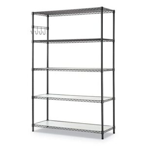 alera 5-shelf wire shelving kit with casters and shelf liners, 48w x 18d x 72h, black anthracite