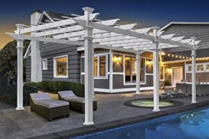 vita 12 foot by 16 foot white vinyl barcelona flat top pergola, pvc, shade structure, outdoor living, bpa and pthalate free, va42028