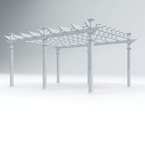 Vita 12 Foot by 16 Foot White Vinyl Barcelona Flat Top Pergola, PVC, Shade Structure, Outdoor Living, BPA and Pthalate Free, VA42028