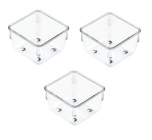 interdesign linus kitchen drawer organizer for utensils, tools, gadgets - 3" x 3" x 2", clear, set of 3