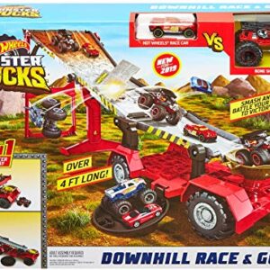 Hot Wheels Monster Trucks Down Hill Race & Go Playset with 1:64 Scale Bone Shaker Toy Truck & 1:64 Scale Toy Car