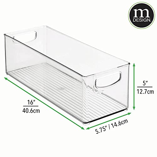 mDesign Plastic Stackable Kitchen Organizer - Storage Bin with Handles for Refrigerator, Freezer, Cabinet, and Pantry Shelves Organization - Food Container - Ligne Collection - 4 Pack - Clear