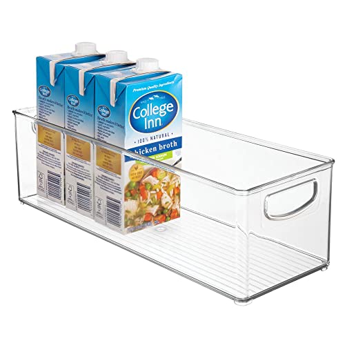 mDesign Plastic Stackable Kitchen Organizer - Storage Bin with Handles for Refrigerator, Freezer, Cabinet, and Pantry Shelves Organization - Food Container - Ligne Collection - 4 Pack - Clear