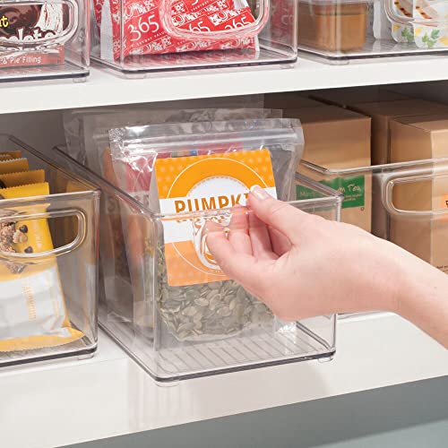 mDesign Plastic Stackable Kitchen Organizer - Storage Bin with Handles for Refrigerator, Freezer, Cabinet, and Pantry Shelves Organization - Food Container - Ligne Collection - 4 Pack - Clear