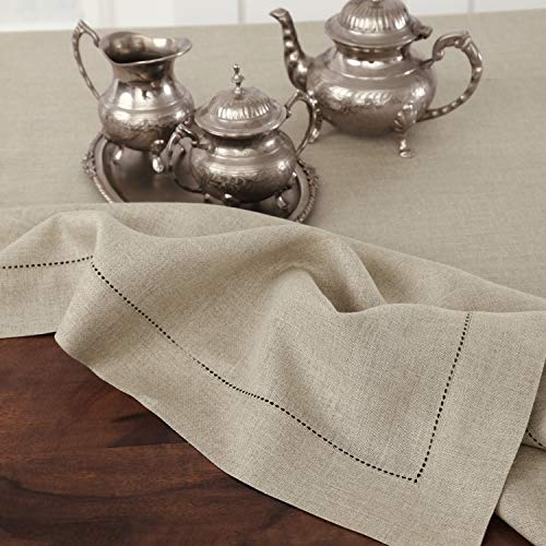 Solino Home Pure Linen Tablecloth – Natural 60 x 90 Inch – 100% Linen Classic Hemstitch Tablecloth for Summer, Wedding, Indoor, Outdoor – Handcrafted from European Flax