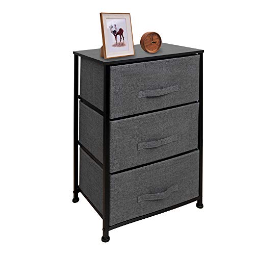 East Loft Nightstand Dresser Storage Organizer for Closet, Nursery, Bathroom, Laundry or Bedroom 3 Fabric Drawers, Solid Wood Top, Durable Steel Frame (Charcoal)