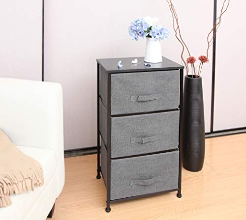 East Loft Nightstand Dresser Storage Organizer for Closet, Nursery, Bathroom, Laundry or Bedroom 3 Fabric Drawers, Solid Wood Top, Durable Steel Frame (Charcoal)