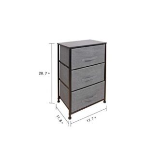 East Loft Nightstand Dresser Storage Organizer for Closet, Nursery, Bathroom, Laundry or Bedroom 3 Fabric Drawers, Solid Wood Top, Durable Steel Frame (Charcoal)