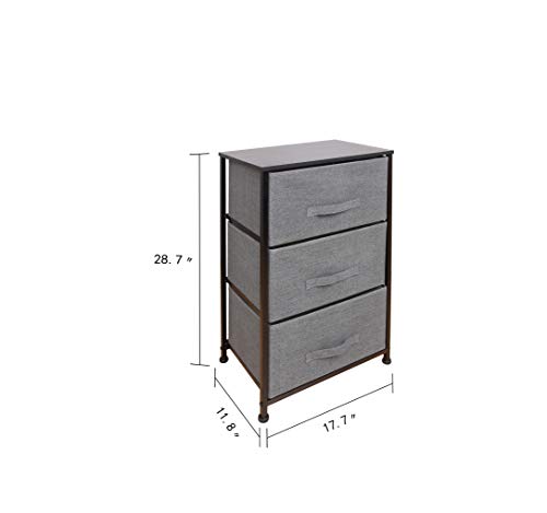 East Loft Nightstand Dresser Storage Organizer for Closet, Nursery, Bathroom, Laundry or Bedroom 3 Fabric Drawers, Solid Wood Top, Durable Steel Frame (Charcoal)