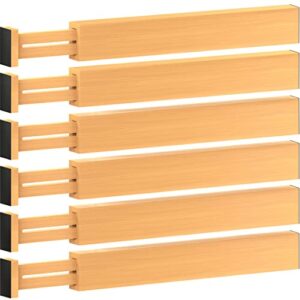 large kitchen drawer organizer - expandable bamboo drawer dividers (17" - 21.5") - adjustable separators for kitchen, clothes, dresser, bedroom, bathroom, and desk drawers - 6-pack