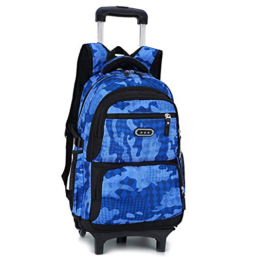 LAMOGRAFY Camo Prints Kids Rolling Backpack Trolley Schoolbag Wheeled Travel suitcase Boys Blue-two Wheels