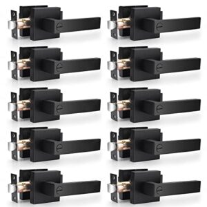 probrico 10 pack| matte black door handles privacy door levers, heavy duty bed and bath door locks interior keyless locksets, reversible flat levers with square rosette