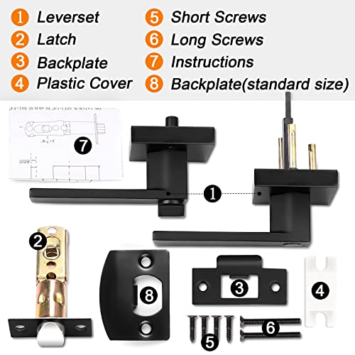 Probrico 10 Pack| Matte Black Door Handles Privacy Door Levers, Heavy Duty Bed and Bath Door Locks Interior Keyless Locksets, Reversible Flat Levers with Square Rosette