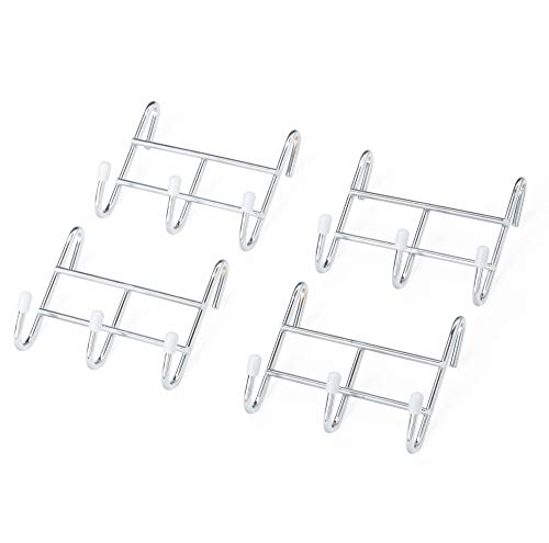 Home Storage Space Wire Shelving 3-Hooks, Steel, Chrome Color, 4-Pack