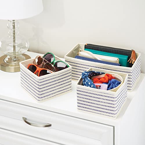 mDesign Soft Fabric Dresser Drawer/Closet Divided Storage Organizer Bins for Bedroom - Holds Lingerie, Bras, Socks, Leggings, Clothes, Purses, Scarves, Lido Collection - Set of 5 - Natural/Blue Stripe