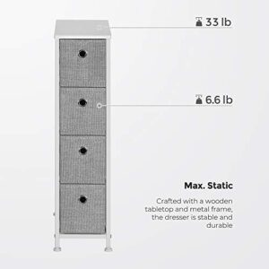 SONGMICS Narrow Dresser with 4 Fabric Drawers Vertical Slim Storage Tower Unit, 7.9", Light Gray