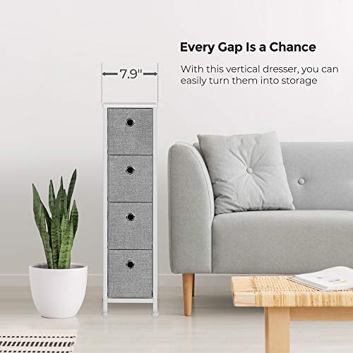 SONGMICS Narrow Dresser with 4 Fabric Drawers Vertical Slim Storage Tower Unit, 7.9", Light Gray