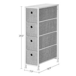 SONGMICS Narrow Dresser with 4 Fabric Drawers Vertical Slim Storage Tower Unit, 7.9", Light Gray