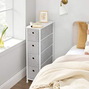 SONGMICS Narrow Dresser with 4 Fabric Drawers Vertical Slim Storage Tower Unit, 7.9", Light Gray