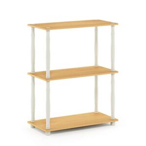 furinno turn-n-tube 3-tier compact multipurpose shelf display rack with classic tube, beech/white