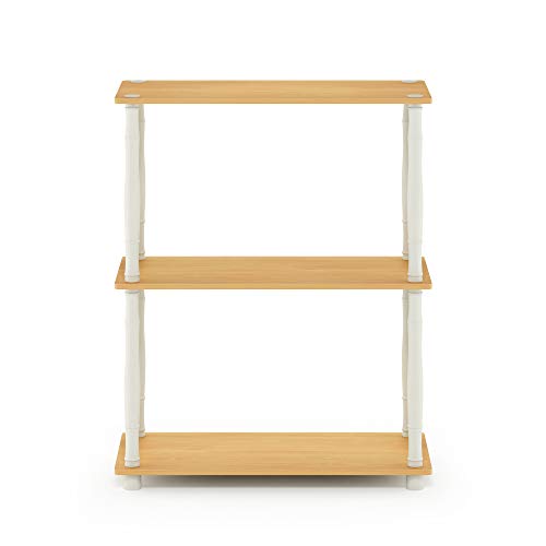 Furinno Turn-N-Tube 3-Tier Compact Multipurpose Shelf Display Rack with Classic Tube, Beech/White