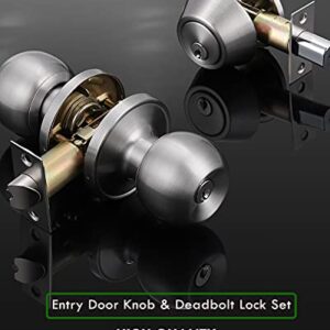 home improvement direct 4 Pack Keyed Alike Entry Door Knobs and Single Cylinder Deadbolt Lock Combo Set Security for Entrance and Front Door with Classic Satin Nickel Finish