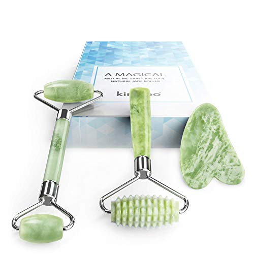 kimkoo Jade Roller and Gua Sha Set for Face-3 in 1 Kit with Facial Massager Tool,100% Real Natural Jade Stone Facial Roller Anti Aging,Face Beauty Set for Eye Anti-Wrinkle