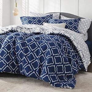 bedsure bed in a bag - queen size comforter sets 7 pieces, bed set with 1 comforter, 2 pillow shams, 2 pillowcases, 1 flat sheet, 1 fitted sheet, navy blue