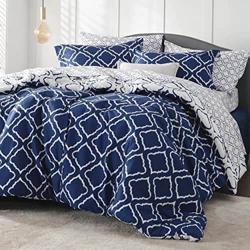 Bedsure Bed in a Bag - Queen Size Comforter Sets 7 Pieces, Bed Set with 1 Comforter, 2 Pillow Shams, 2 Pillowcases, 1 Flat Sheet, 1 Fitted Sheet, Navy Blue