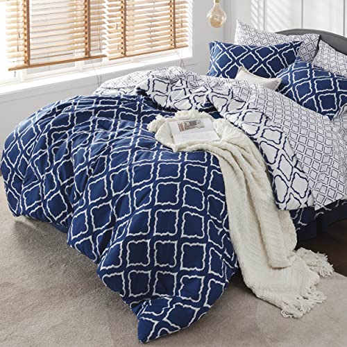 Bedsure Bed in a Bag - Queen Size Comforter Sets 7 Pieces, Bed Set with 1 Comforter, 2 Pillow Shams, 2 Pillowcases, 1 Flat Sheet, 1 Fitted Sheet, Navy Blue