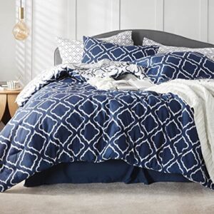 Bedsure Bed in a Bag - Queen Size Comforter Sets 7 Pieces, Bed Set with 1 Comforter, 2 Pillow Shams, 2 Pillowcases, 1 Flat Sheet, 1 Fitted Sheet, Navy Blue