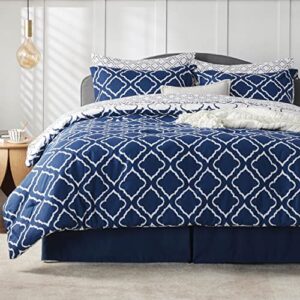 Bedsure Bed in a Bag - Queen Size Comforter Sets 7 Pieces, Bed Set with 1 Comforter, 2 Pillow Shams, 2 Pillowcases, 1 Flat Sheet, 1 Fitted Sheet, Navy Blue