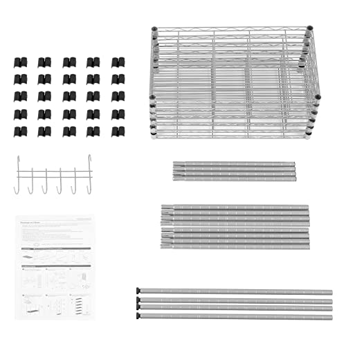 BATHWA 6-Tier Metal Wire Rack, Free Standing Shelving Unit, Adjustable Heavy Duty Storage Shelves for Kitchen Organization, with Leveling Feet and Stainless Side Hooks, Silver