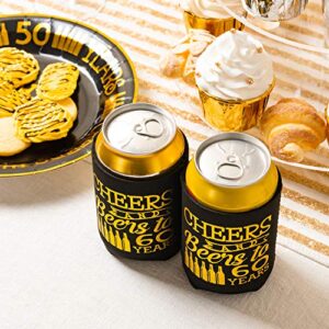 Crisky 60th Birthday Can Cooler, Black Gold Cheers to 60 Years Birthday Decoration Party Favor Can Covers, 12-Ounce Neoprene Coolers for Soda, Can Beverage, 12 Count