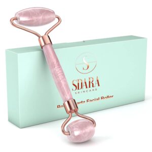 sdara skincare rose quartz roller - anti aging jade roller for wrinkles and puffy eyes - eye & face roller for slimming & firming facial massage