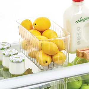 mDesign Plastic Food Cabinet Storage Organizer Container Bin with Open Vents for Kitchen, Pantry, Refrigerator Organization - Holds Fruit, Vegetables, Cheese - Ligne Collection - 4 Pack - Clear