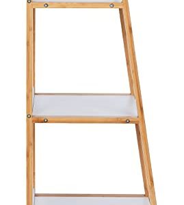 WENKO 3 Tier Ladder Shelf for Bathroom, Kitchen, Living Room, Bamboo, Storage Unit with White Shelves, Dimensions 16.93 x 29.92 x 14.17 in