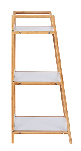 WENKO 3 Tier Ladder Shelf for Bathroom, Kitchen, Living Room, Bamboo, Storage Unit with White Shelves, Dimensions 16.93 x 29.92 x 14.17 in