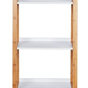 WENKO 3 Tier Ladder Shelf for Bathroom, Kitchen, Living Room, Bamboo, Storage Unit with White Shelves, Dimensions 16.93 x 29.92 x 14.17 in