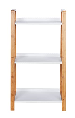 WENKO 3 Tier Ladder Shelf for Bathroom, Kitchen, Living Room, Bamboo, Storage Unit with White Shelves, Dimensions 16.93 x 29.92 x 14.17 in