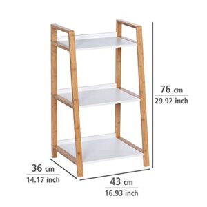 WENKO 3 Tier Ladder Shelf for Bathroom, Kitchen, Living Room, Bamboo, Storage Unit with White Shelves, Dimensions 16.93 x 29.92 x 14.17 in