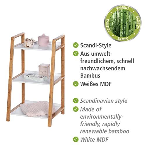 WENKO 3 Tier Ladder Shelf for Bathroom, Kitchen, Living Room, Bamboo, Storage Unit with White Shelves, Dimensions 16.93 x 29.92 x 14.17 in